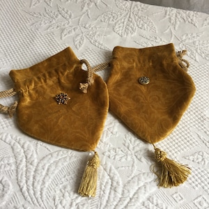 Handmade Reticule Purse. Gold Brocade Velvet Drawstring Purse Silk ...