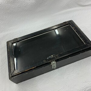 Vintage Black Painted Showcase With Hinge for Padlock, Lay Back Glass ...