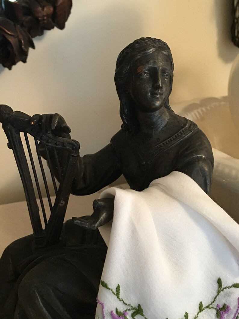 Vintage Bronze Statue of a Sitting Lady With a Lyre in Her Hand. Marked ...