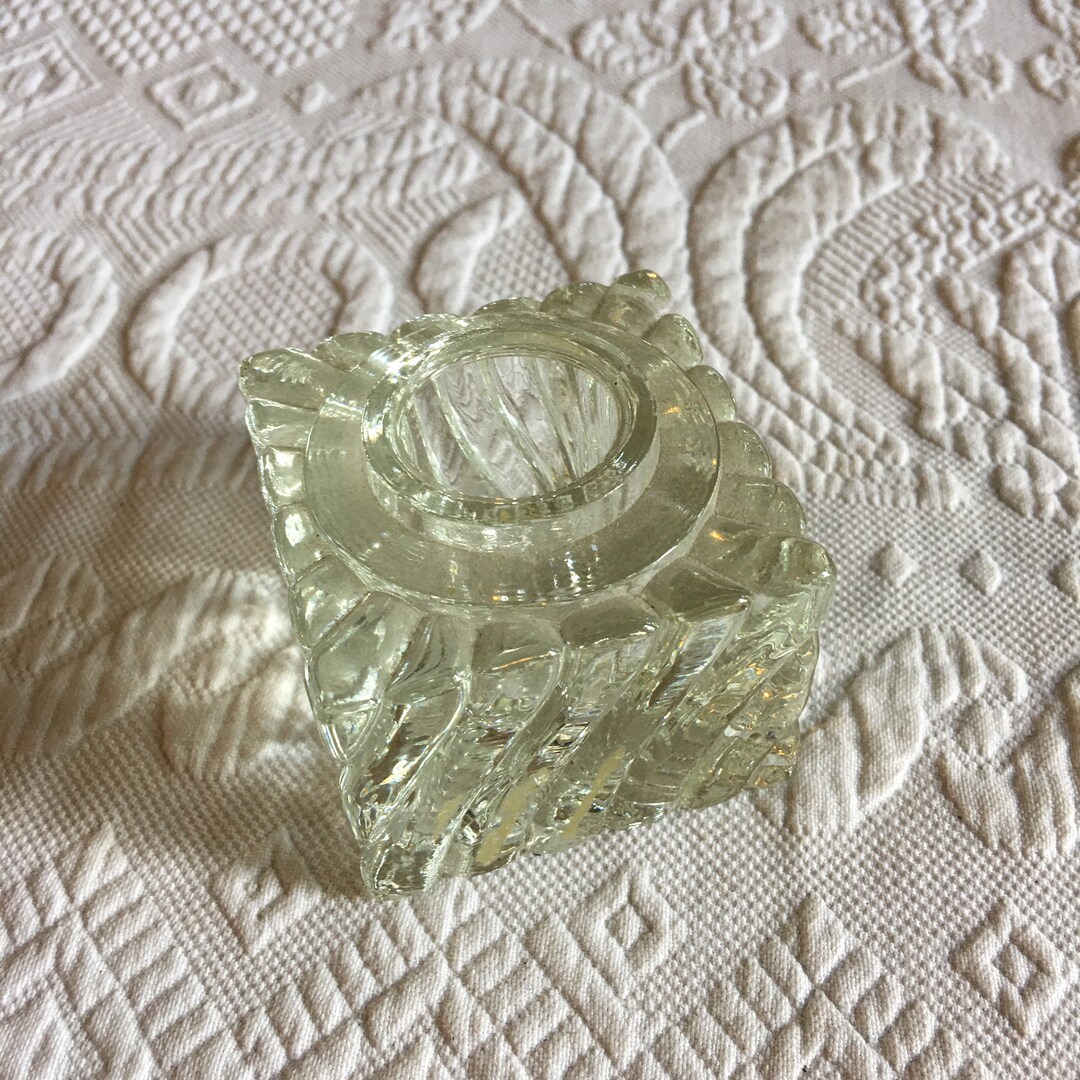 Vintage Clear Crystal Ink Well. Clear Glass Inkwell V and M on Bottom ...
