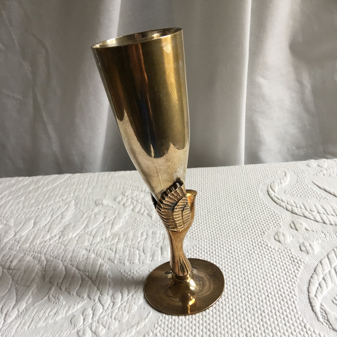 Vintage Solid Brass Pedestal Goblet With Bird Holder Above Base ...