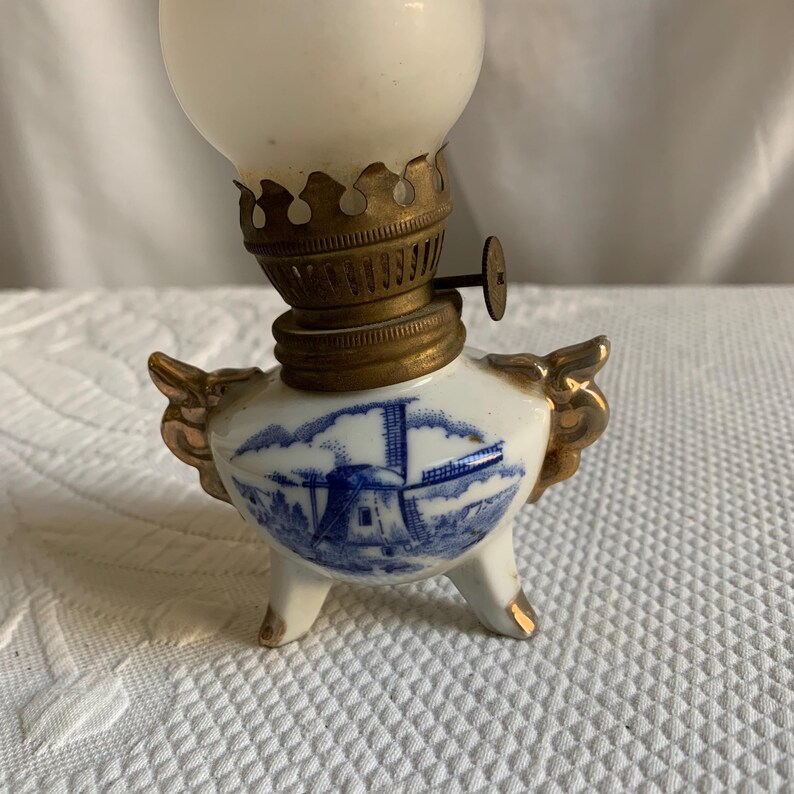 Vintage Mini Oil Lamp. Choose Amber Glass, Fluted Clear Glass or White ...