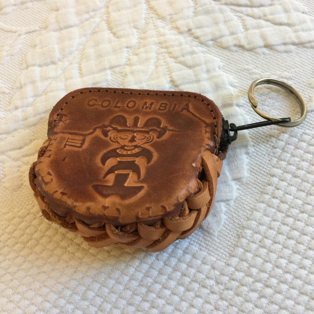 Vintage Key Chain Coin Purse. Colombia Embossed and Woven Leather ...