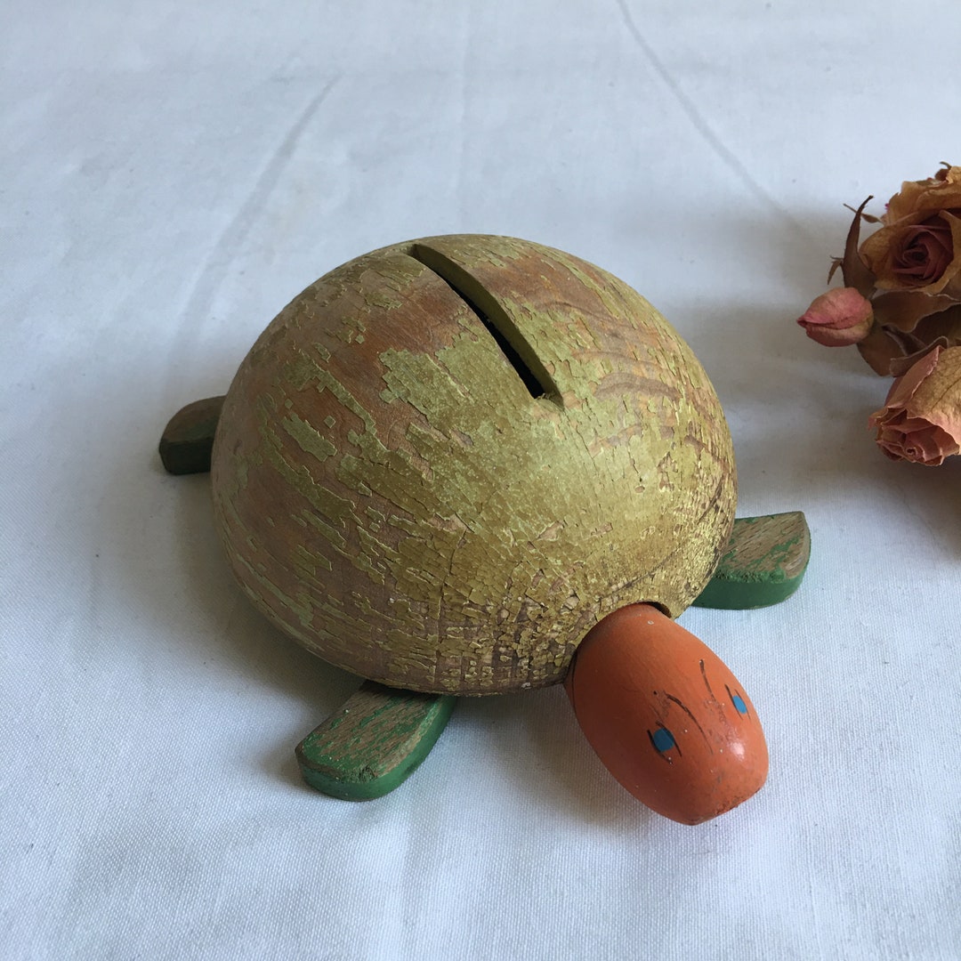 Vintage Wood Turtle Bank. Metal Closure on Bottom With Lock but No Key ...