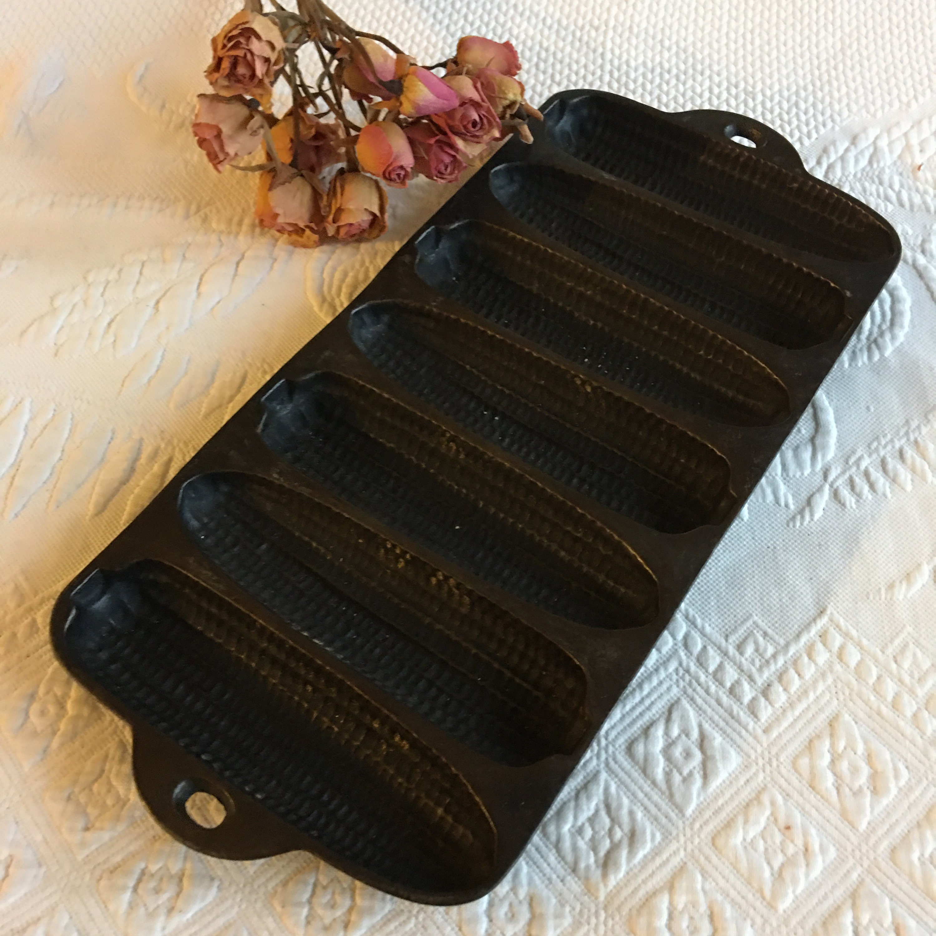 Vintage Silver Cast Iron Corn Molds Cornbread Pan. Two Holes | Etsy