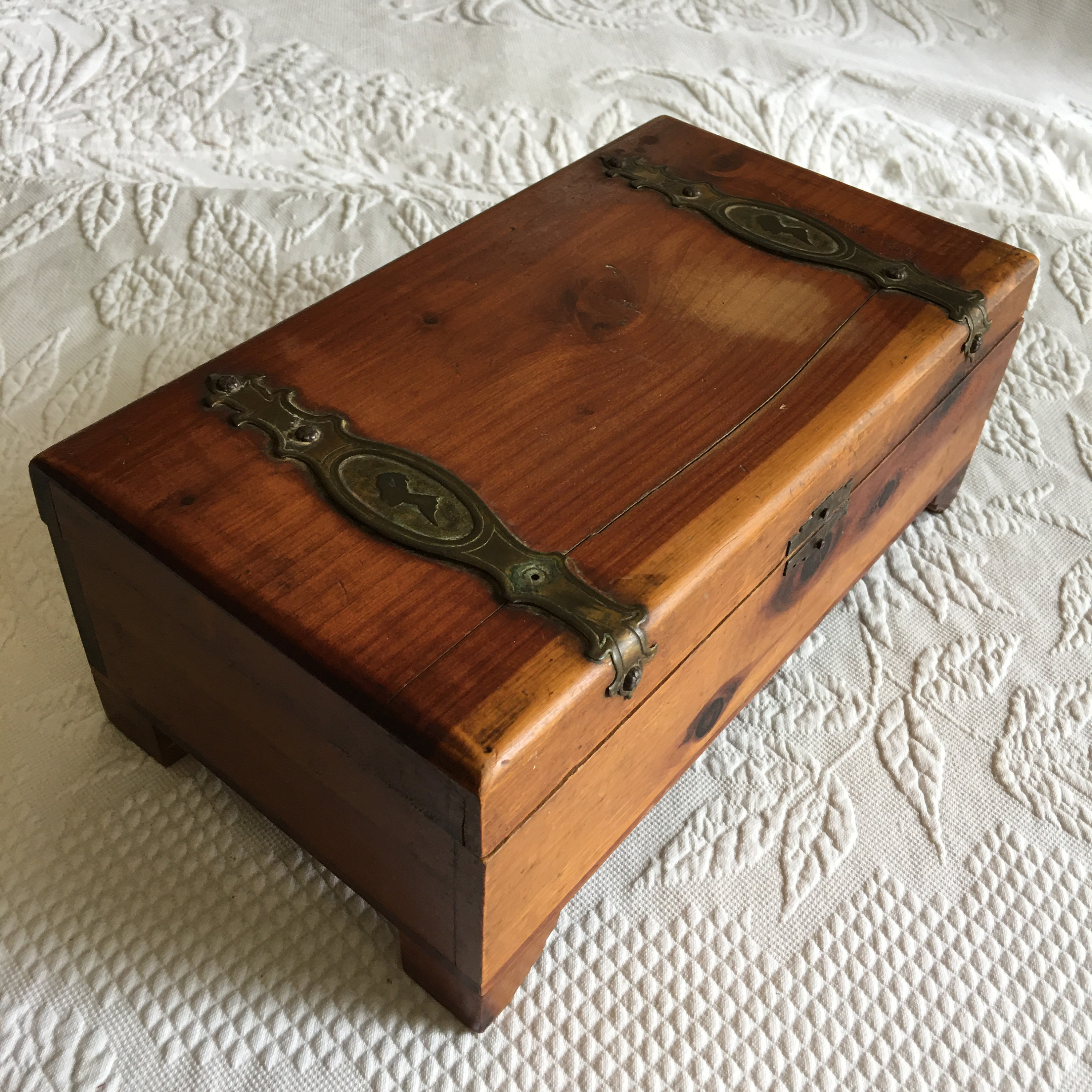 Vintage Cedar Recipe Chest Trunk With Woman Head on Decorative Metal ...