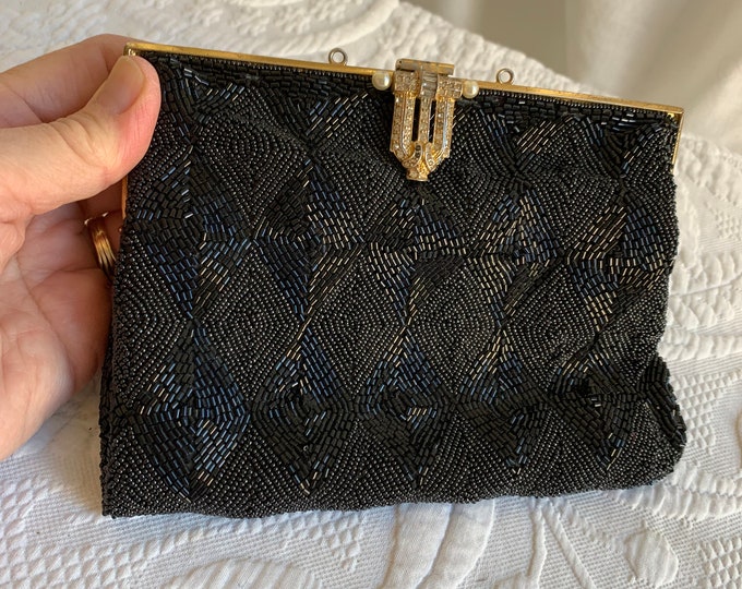 Vintage Clutch. Black Beaded Purse With Diamond Shapes. Rochelle and ...