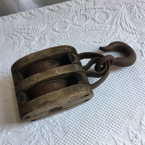 Antique Large Barn Pulley. Wood and Metal Pulley With Large Hook and ...