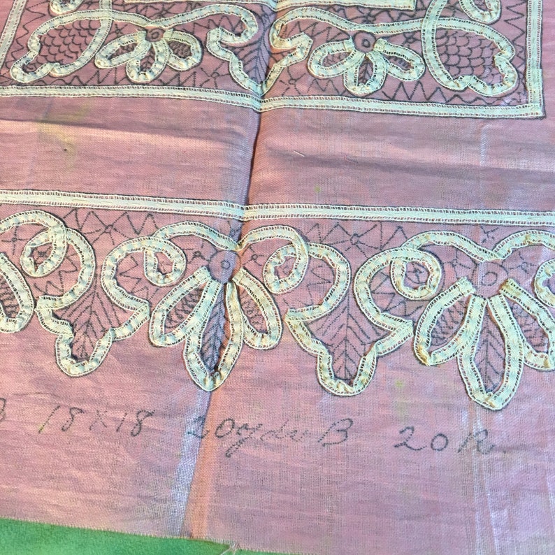 Victorian Battenberg Base Design Fabric With Tape Lace Basted to Pink ...