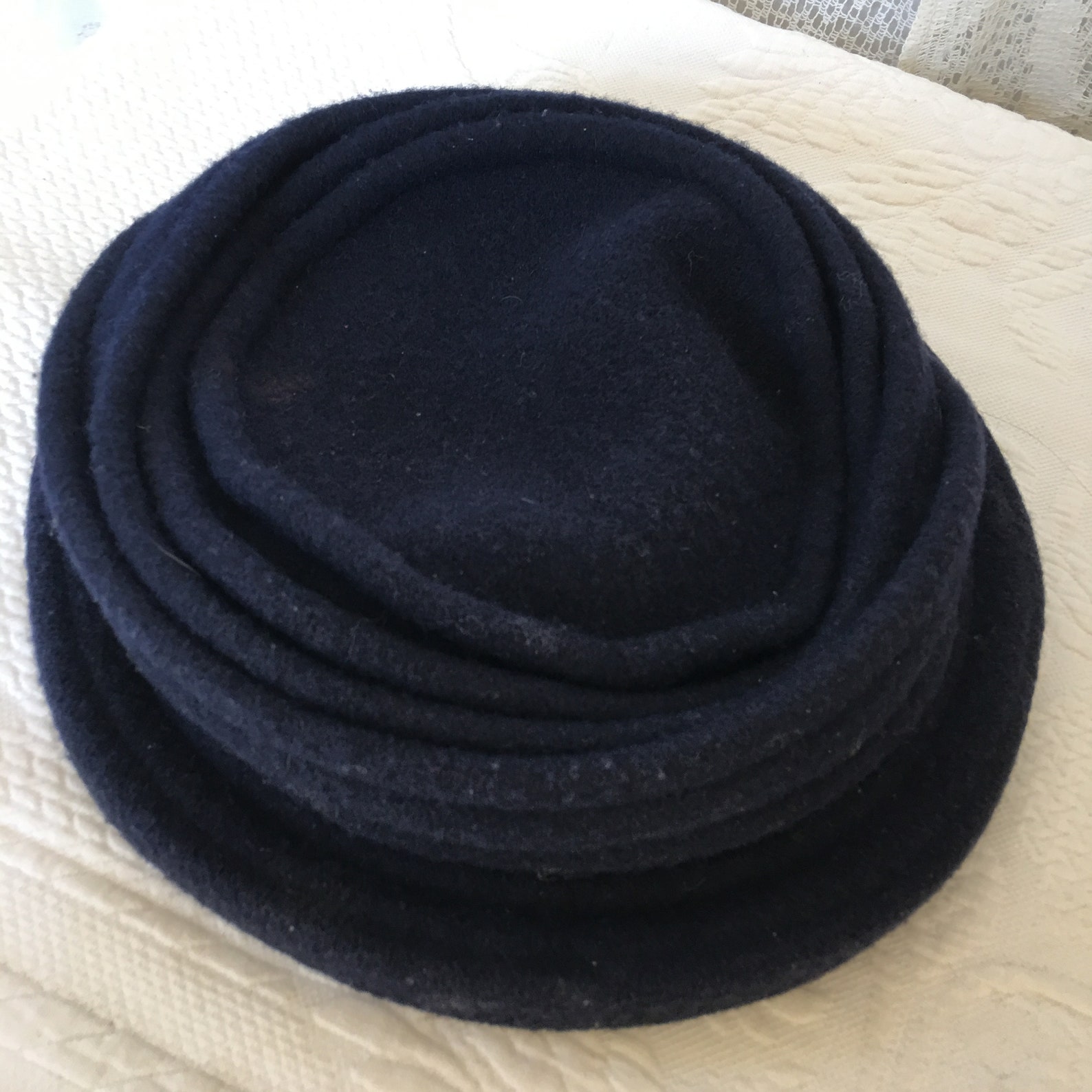 Vintage Navy Blue Wool HAT With Stitched Ridged Pattern on - Etsy
