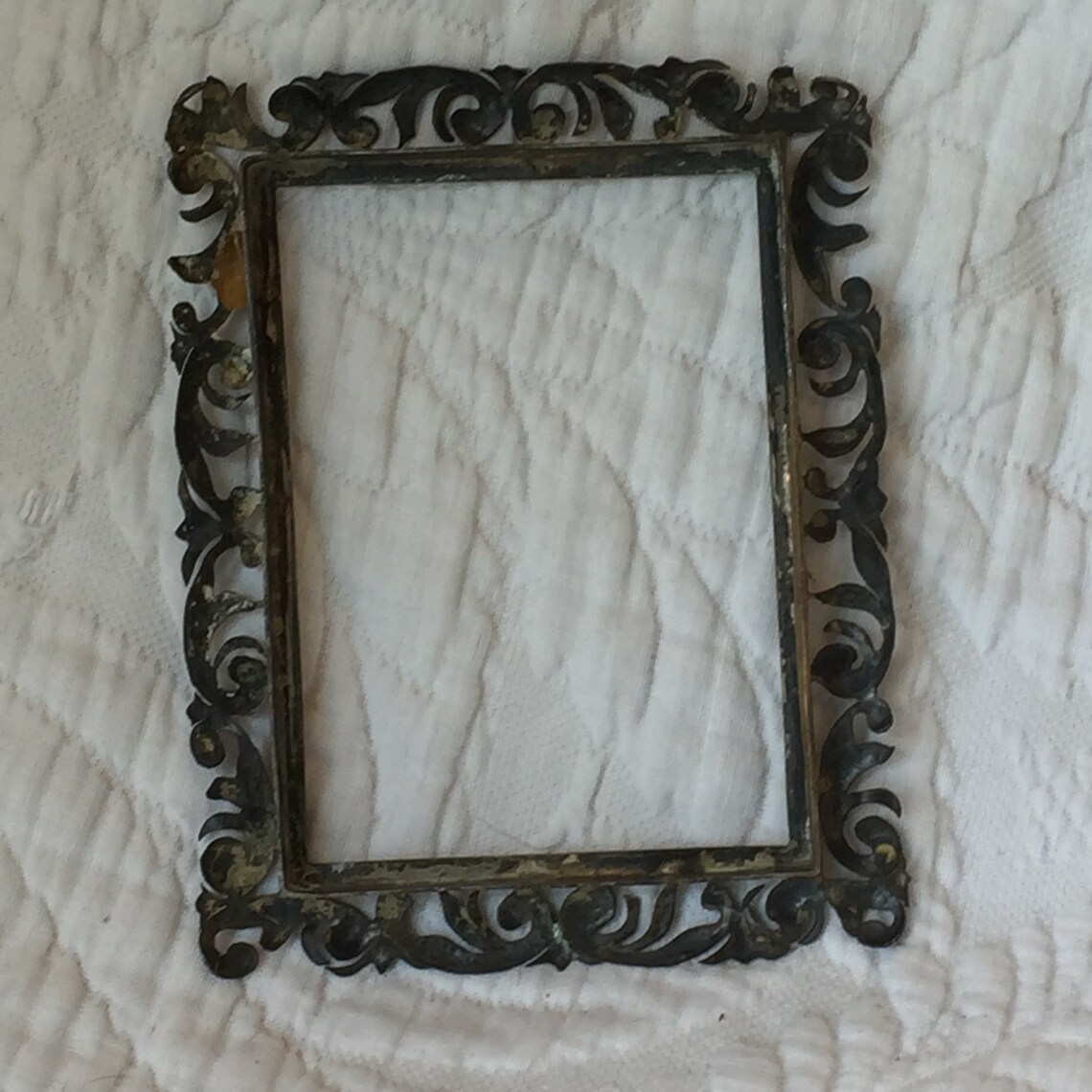 Victorian Silver Plate Fancy Rustic Metal Ornate Frame. Swirling ...