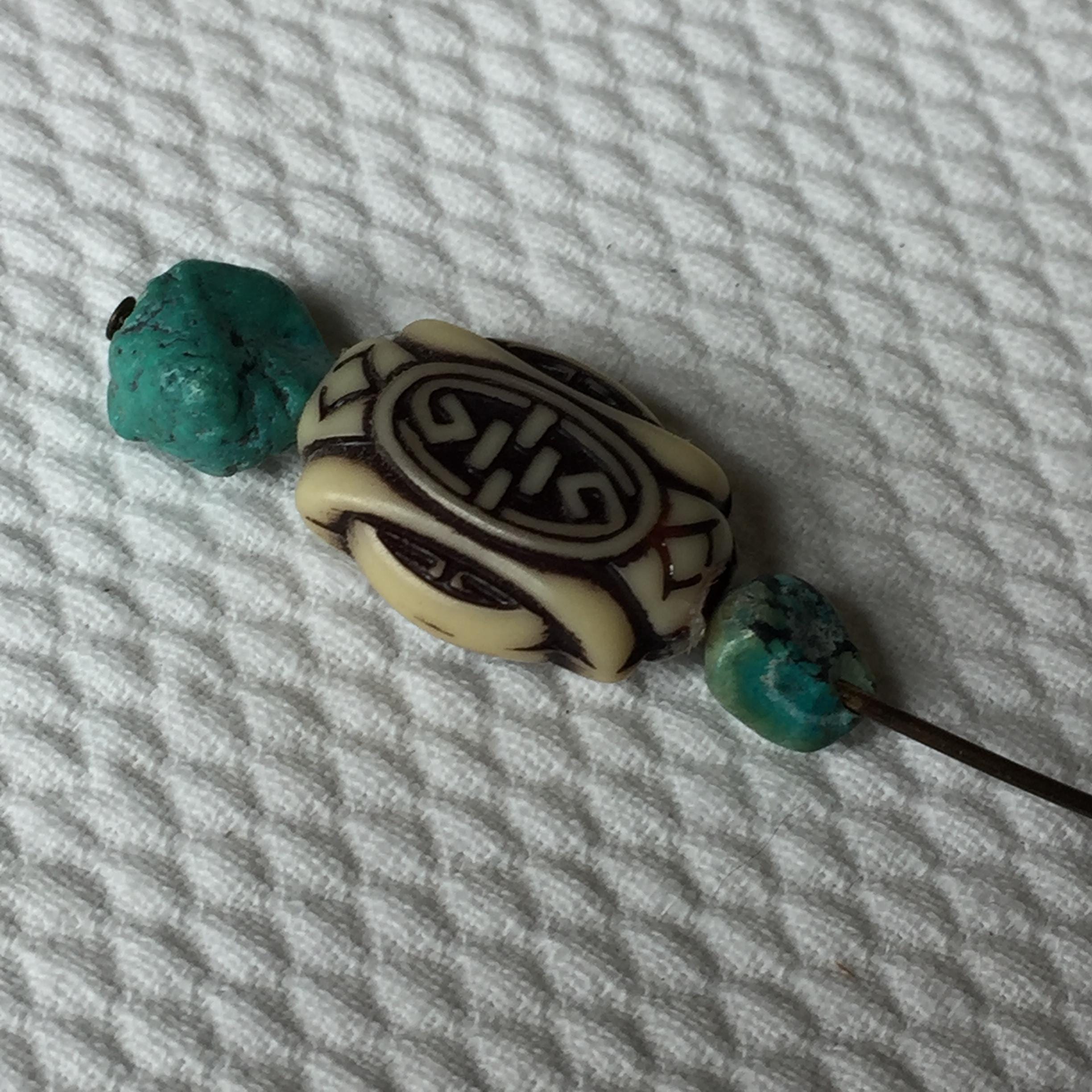 Vintage Long Hat Pin. Choose Blue Blown Glass, or Blue Beads, or Real ...