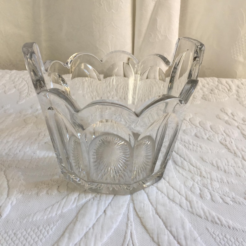 Vintage Heisey Scalloped Bowl With Stand up Handles, Ridged Edges and ...