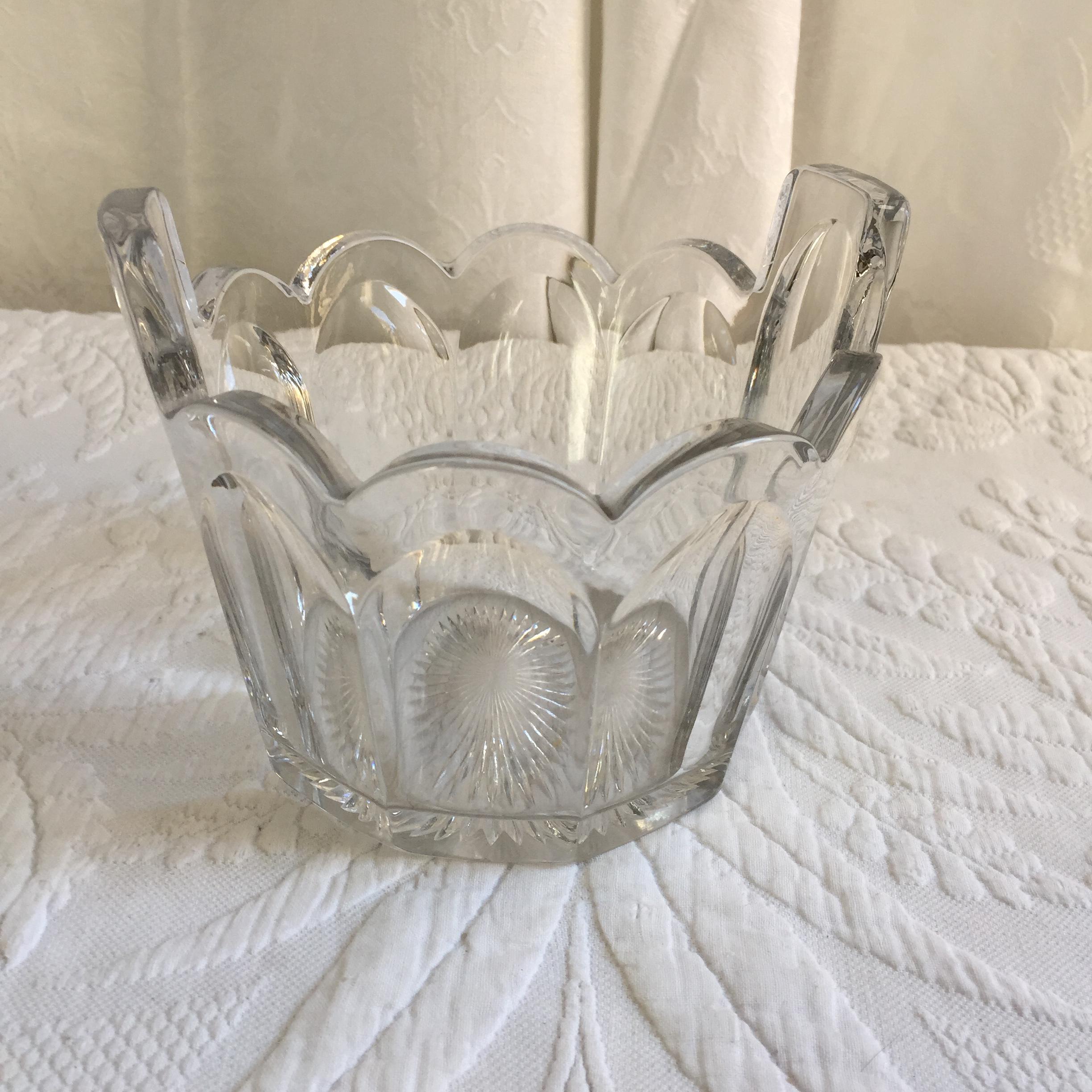 Vintage Heisey Scalloped Bowl With Stand up Handles, Ridged Edges and ...
