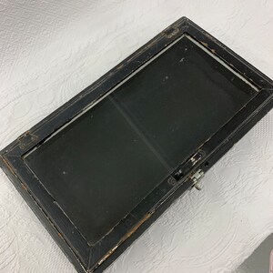 Vintage Black Painted Showcase With Hinge for Padlock, Lay Back Glass ...