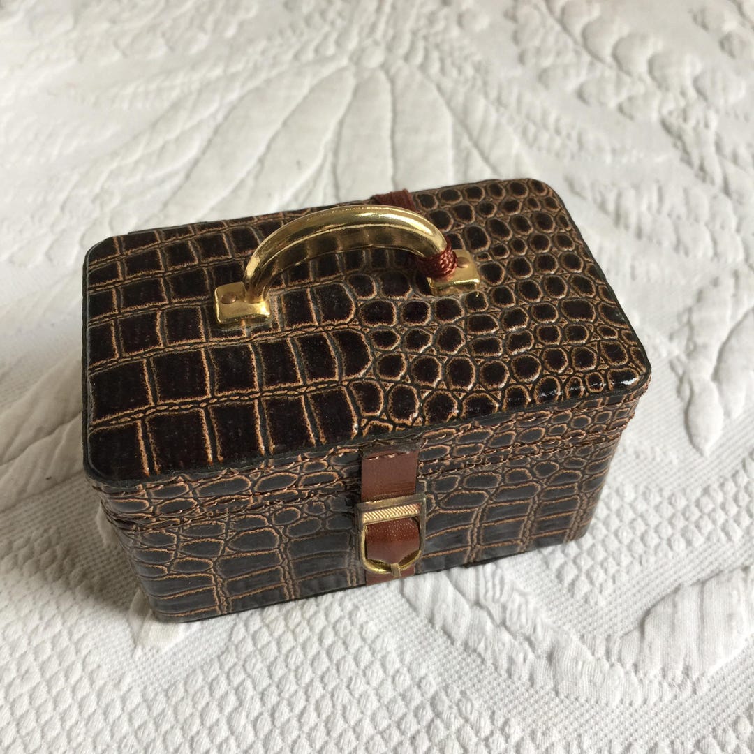 Vintage Doll Suitcase in Faux Alligator With Top Brass Handle, Front ...