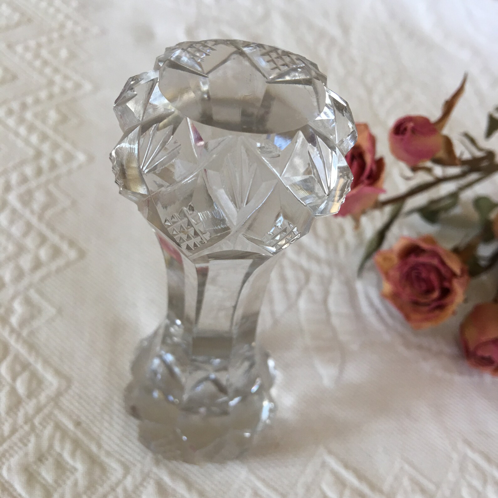 Antique Cut Crystal Knife Rest. Textured Diamond Shapes on Ends. Knife ...
