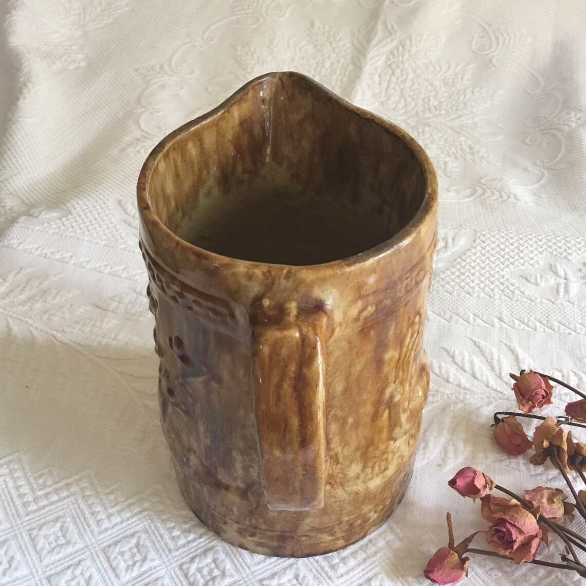 Antique Yellow Ware Pitcher With Peacock Tree and Floral | Etsy