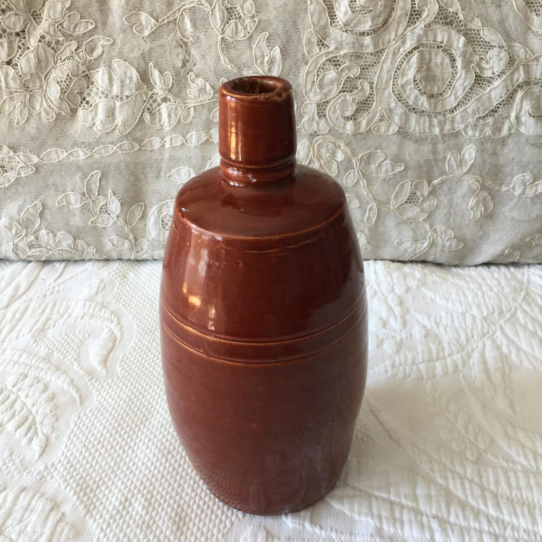 Antique Brown Clay Bottle With Number 8 at Bottom and Decorative Side ...