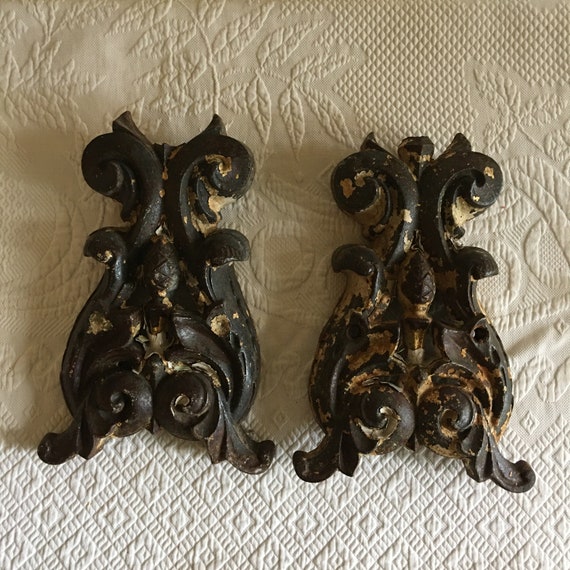 Antique Cast Iron Andirons. Curly Cues Swirling Leaf Designs. | Etsy