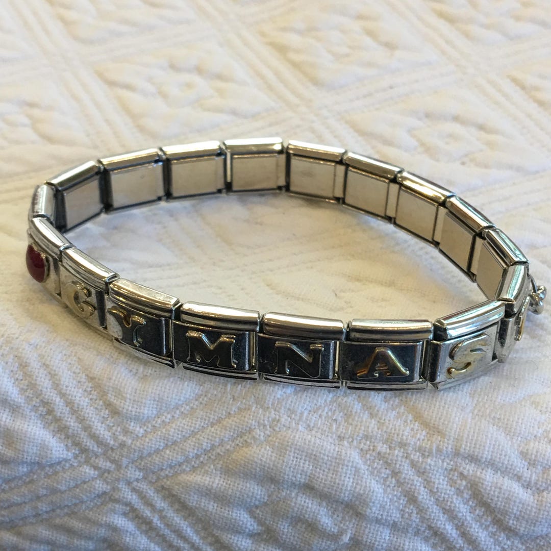 Vintage Stretch Link Gymnast Bracelet. Red Enamel Heart ,letters for ...