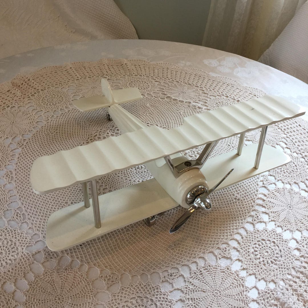 Metal Silver and Cream Biplane Display Airplane Model for Room ...