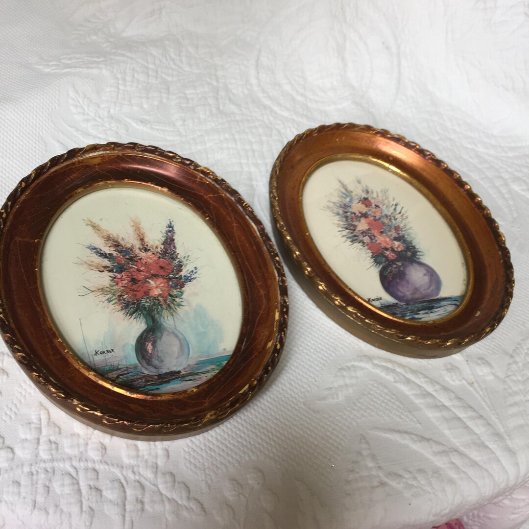 Victorian Style Gold and Bronze Oval Frames With Flower Pictures. Great ...