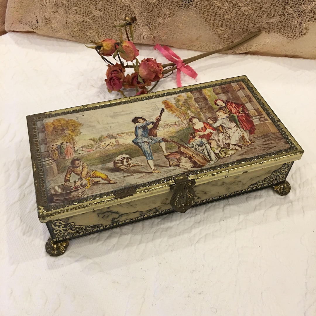 Vintage Jamin Fruit Candies Tin by Biscon Imports Ltd. Faux Marble Tin ...