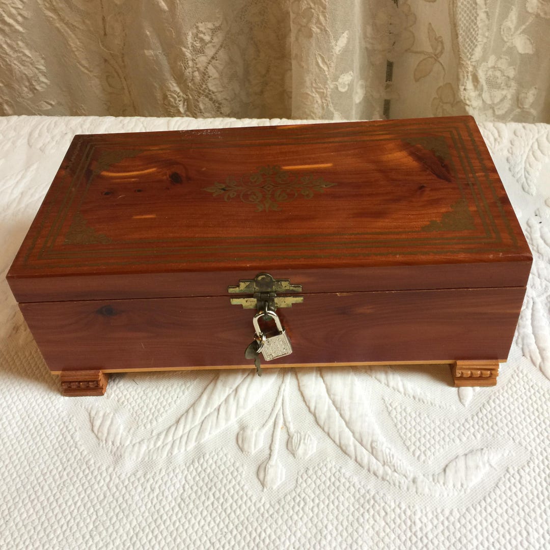 Vintage 1960s Cedar Chest With Gold Border Designs on Top and Center ...