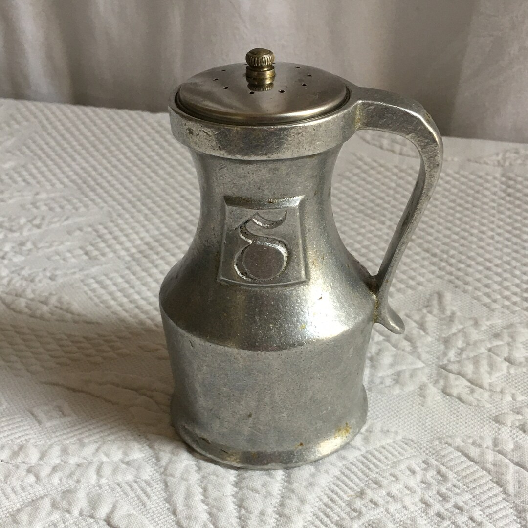 Vintage Pewter Salt Shaker With Side Handle. Screw off Top Knob to ...