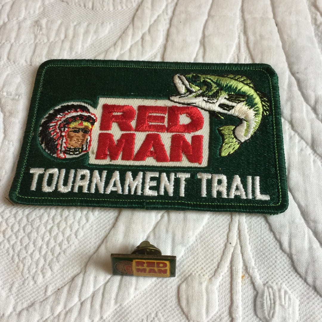 Vintage Red Man Fabric Patch With Indian and Fish. Says Tournament ...