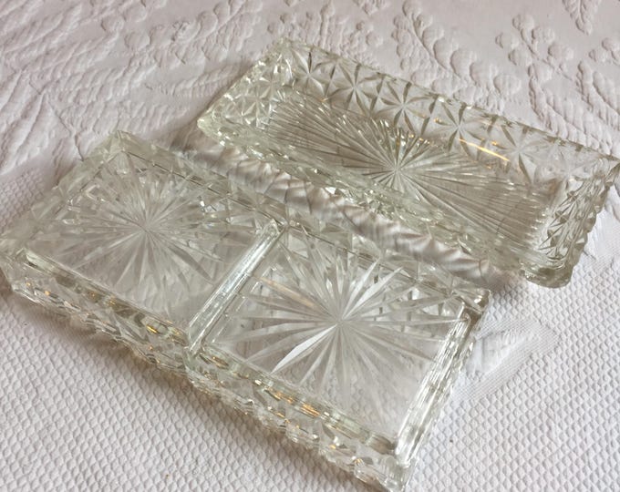 Vintage Glass Dresser Box. Textured Glass Rectangular Dresser Box ...