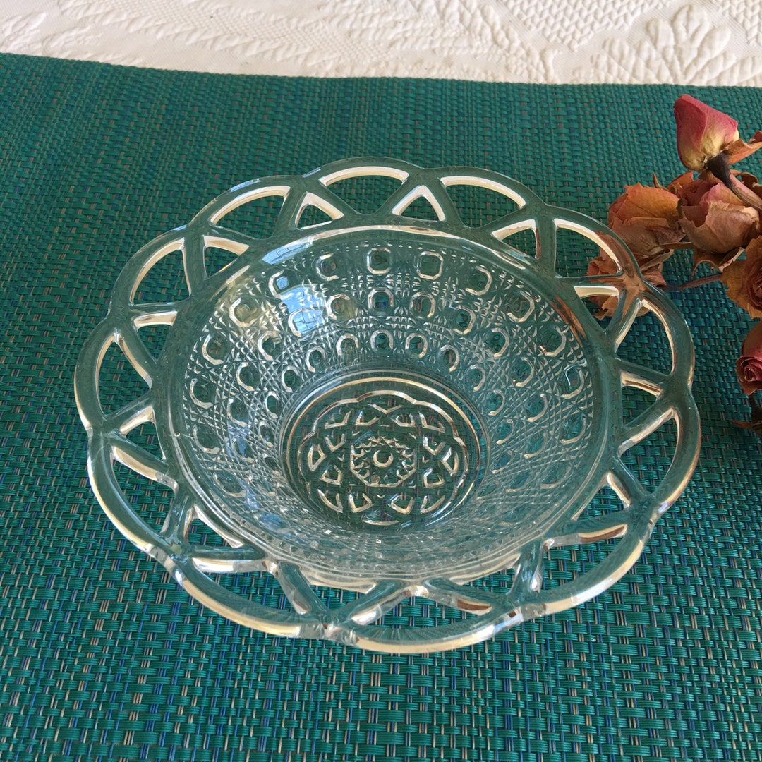 Vintage Clear Pressed Glass Bowl With Openwork Scalloped Edge. Overall ...