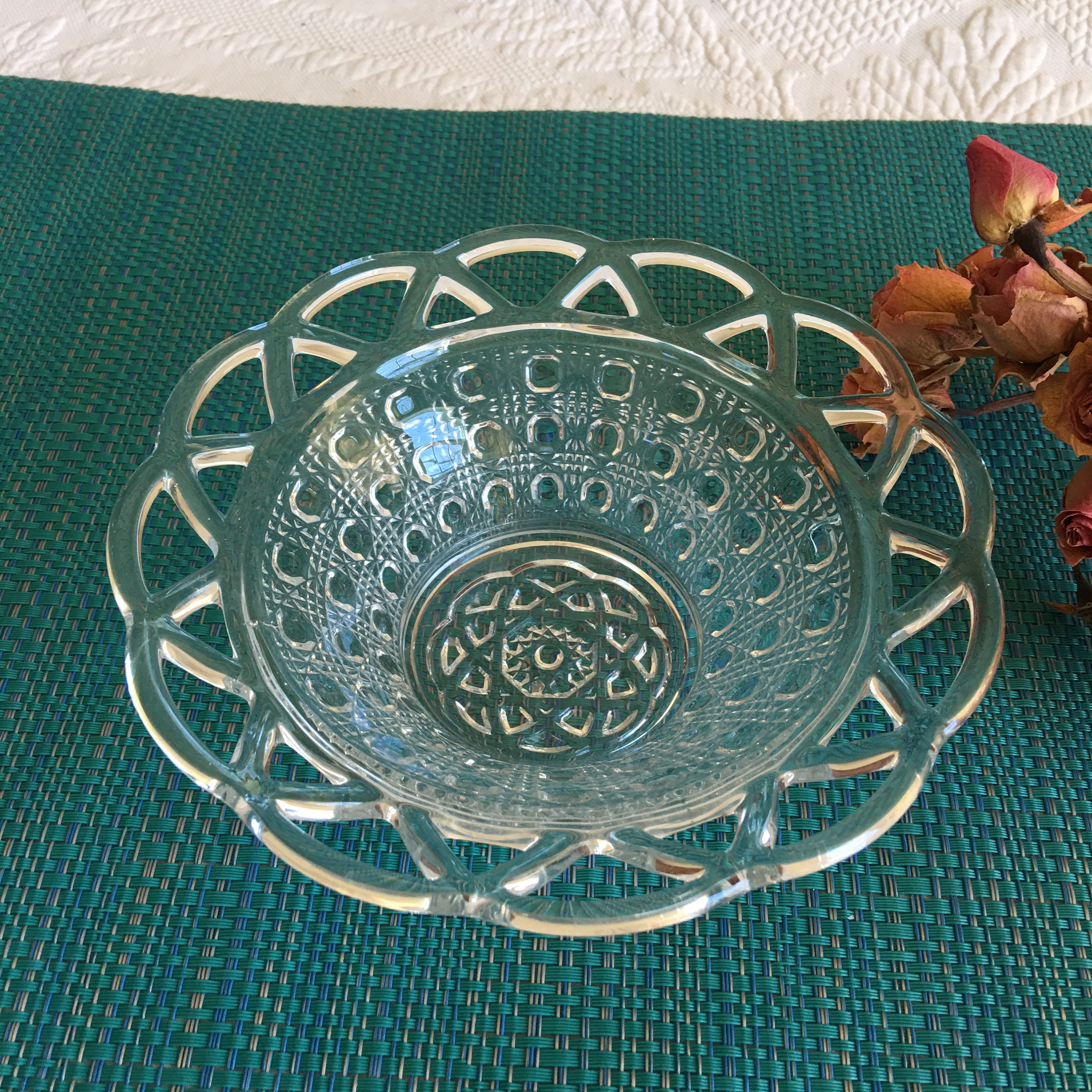 Vintage Clear Pressed Glass Bowl With Openwork Scalloped Edge. - Etsy