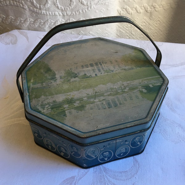 Vintage Blue and White Biscuit Tin - Etsy