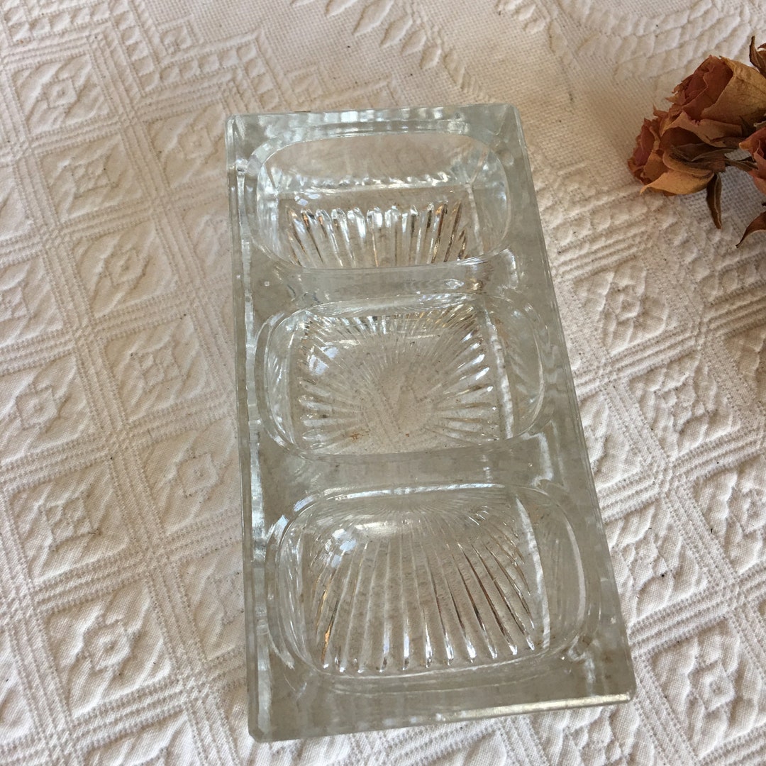Vintage Clear Glass Paperweight Desk Box. Three Sections for Paper ...