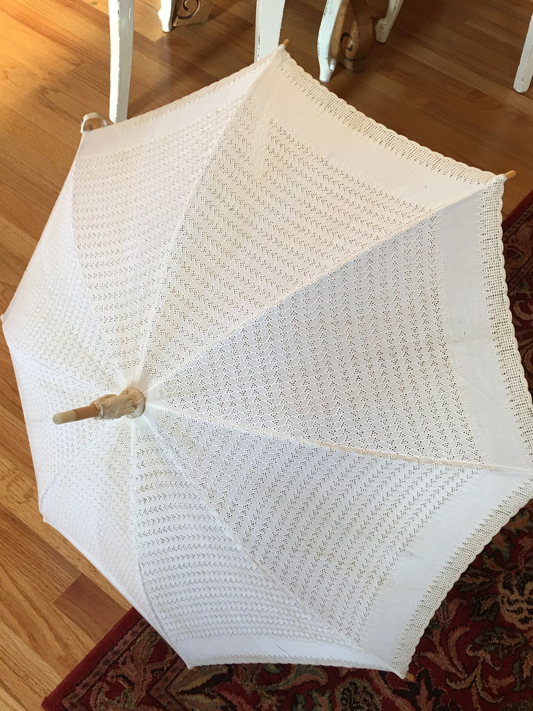 Vintage Cotton Pulled Thread Design Overall Parasol Umbrella With ...