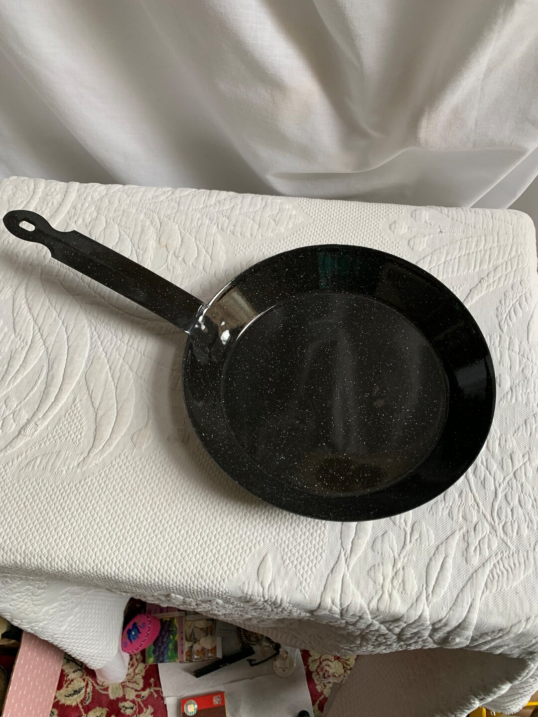 Vintage Spatter Ware Enamelware Frying Pan. Navy Blue and White ...