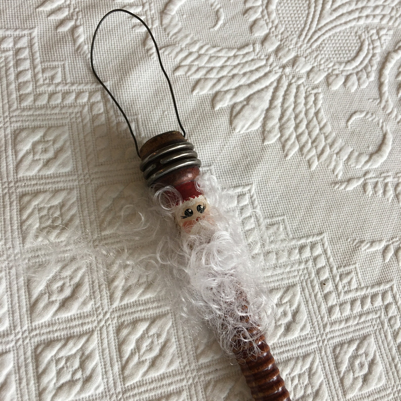 Vintage Wooden Thread Spool Santa on Wire Hanger. Hand Painted - Etsy