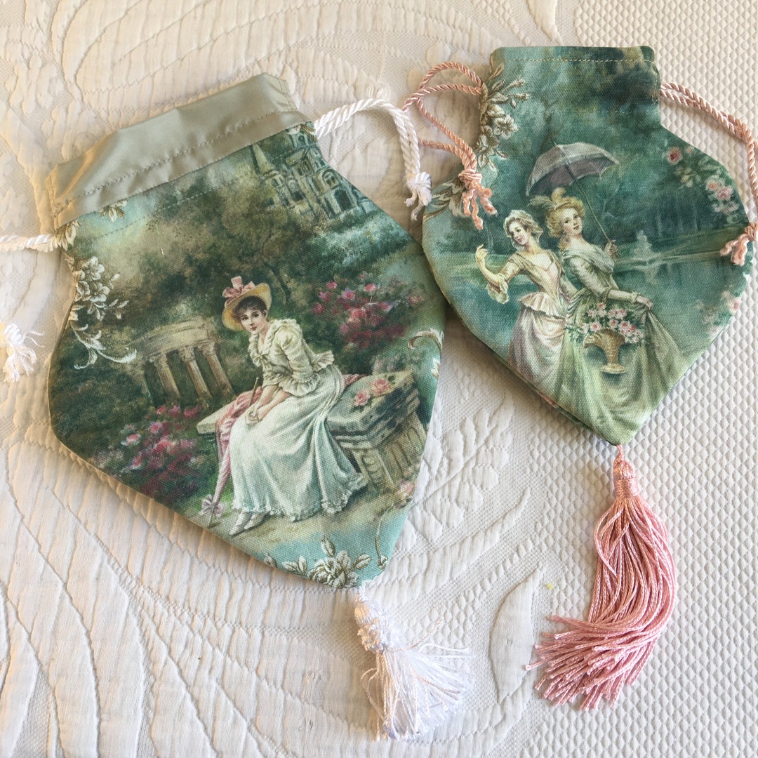 Handmade Cotton and Silk Reticule With Artist Designed Fabric, Green ...