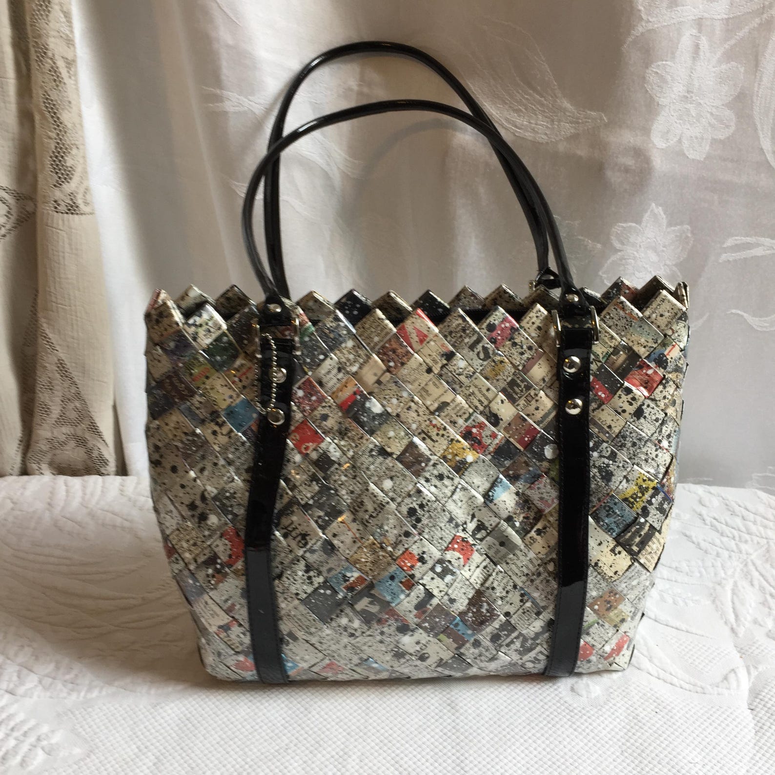 Vintage Nahui Ollin Folded Paper Woven Purse With Top Zig Zagged Edge ...