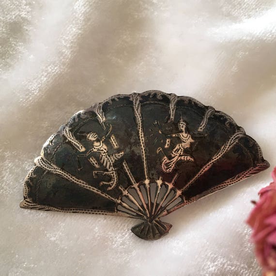 Vintage Sterling Silver Fan Pin Brooch. Oriental Fan in | Etsy