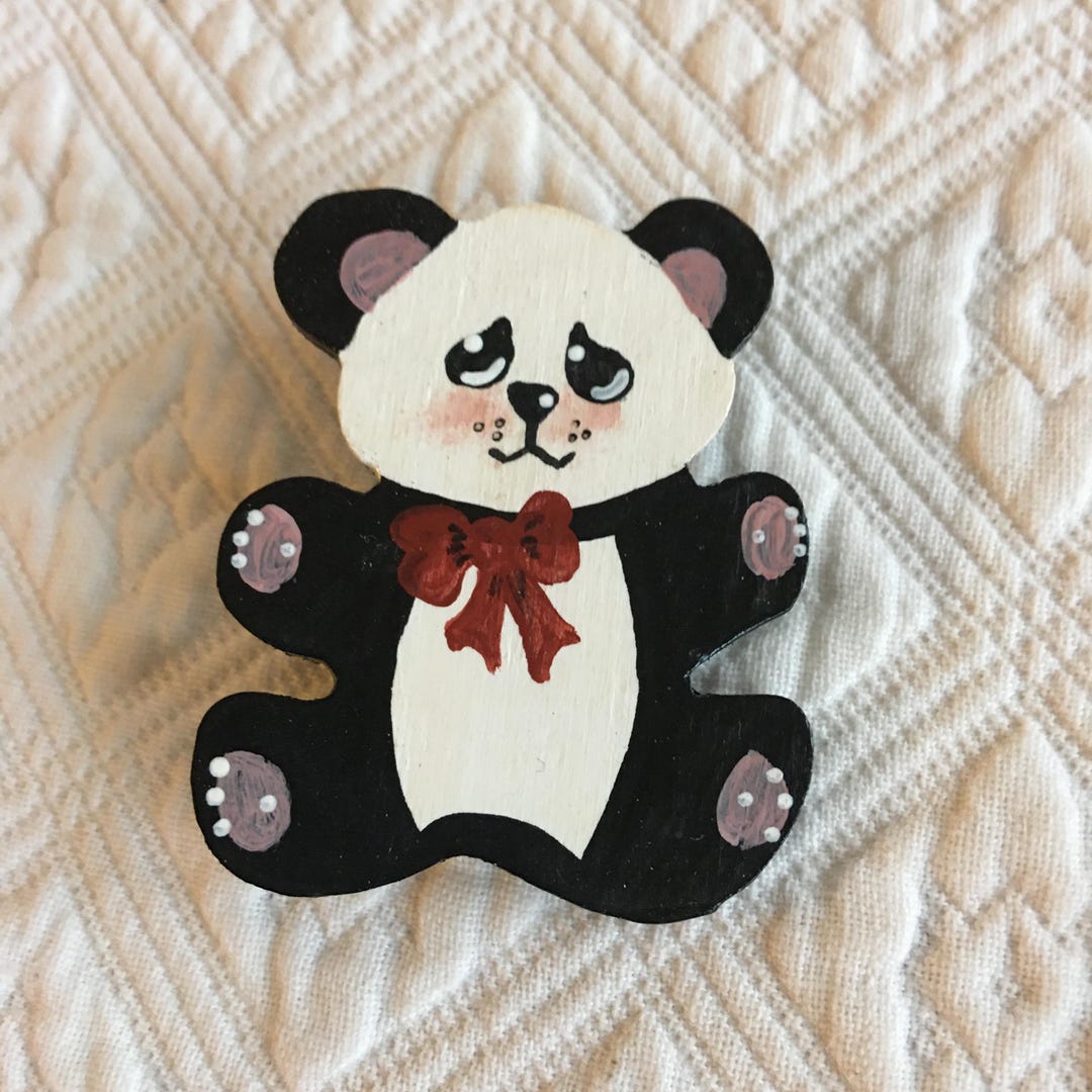 Vintage Panda Bear Pin. Hand Painted Wooden Bear With Pin on Back to ...