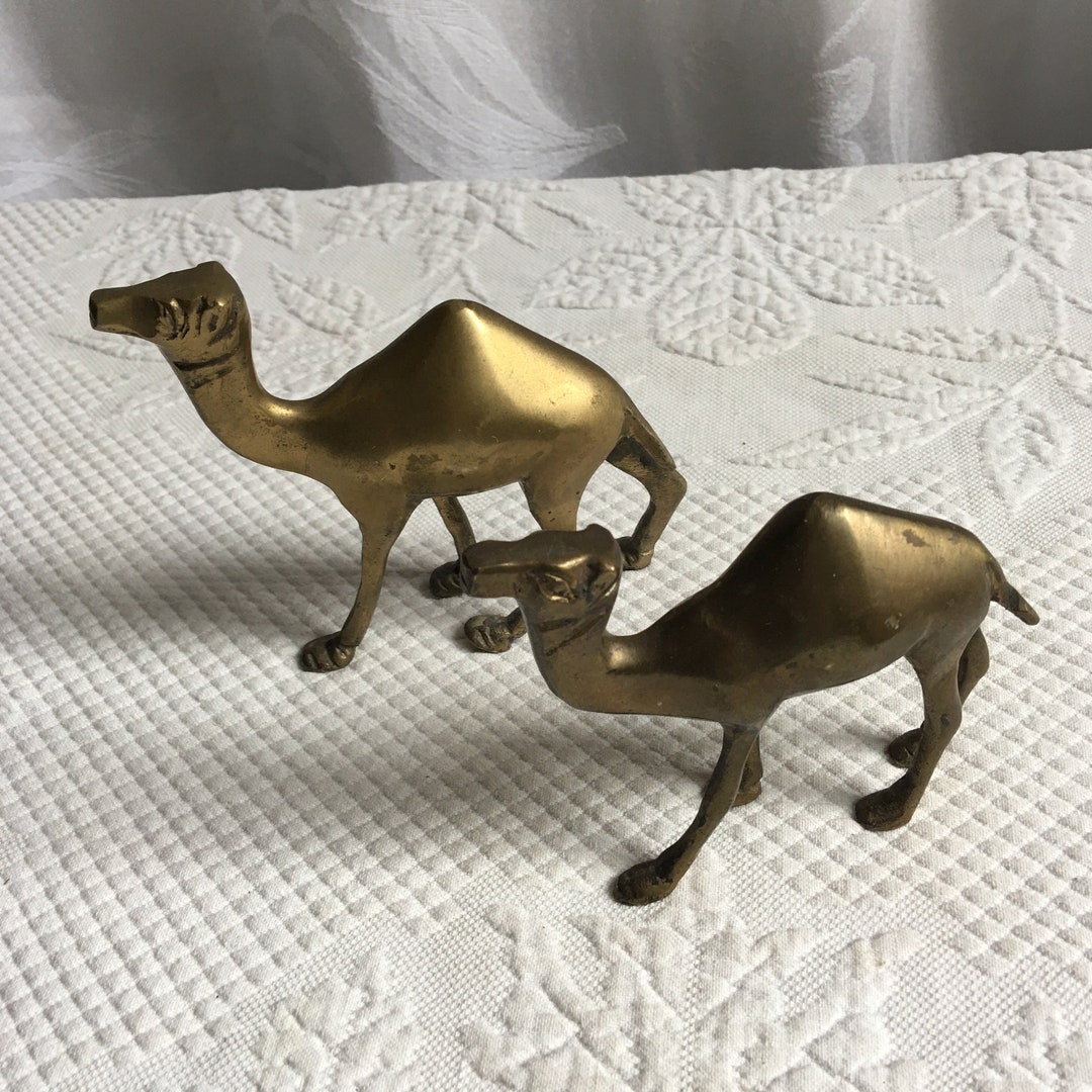 Vintage Pair Brass Camels From India. Gold Brass Camel Figurines. Shelf ...