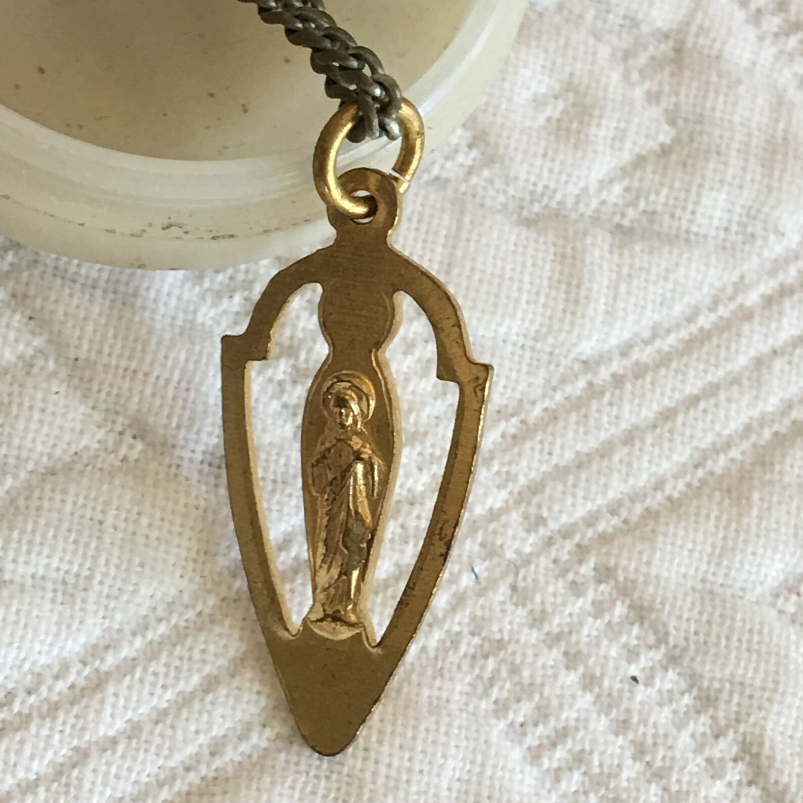 Vintage Religious Icon Pendent Necklace. Ornate Plastic Container With ...