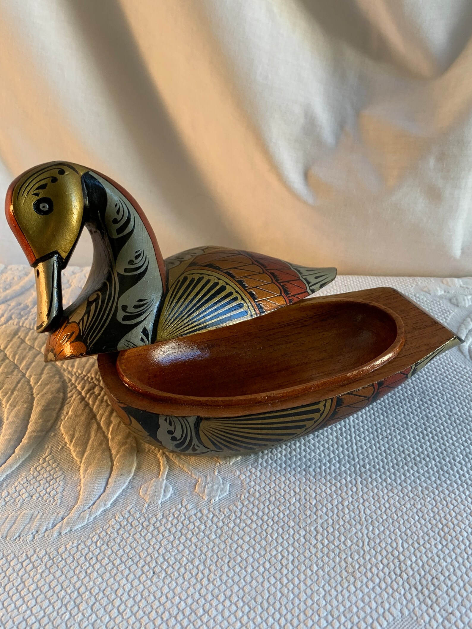 Vintage Wood Duck Container in Gold, Silver, Black and Bronze Hand ...