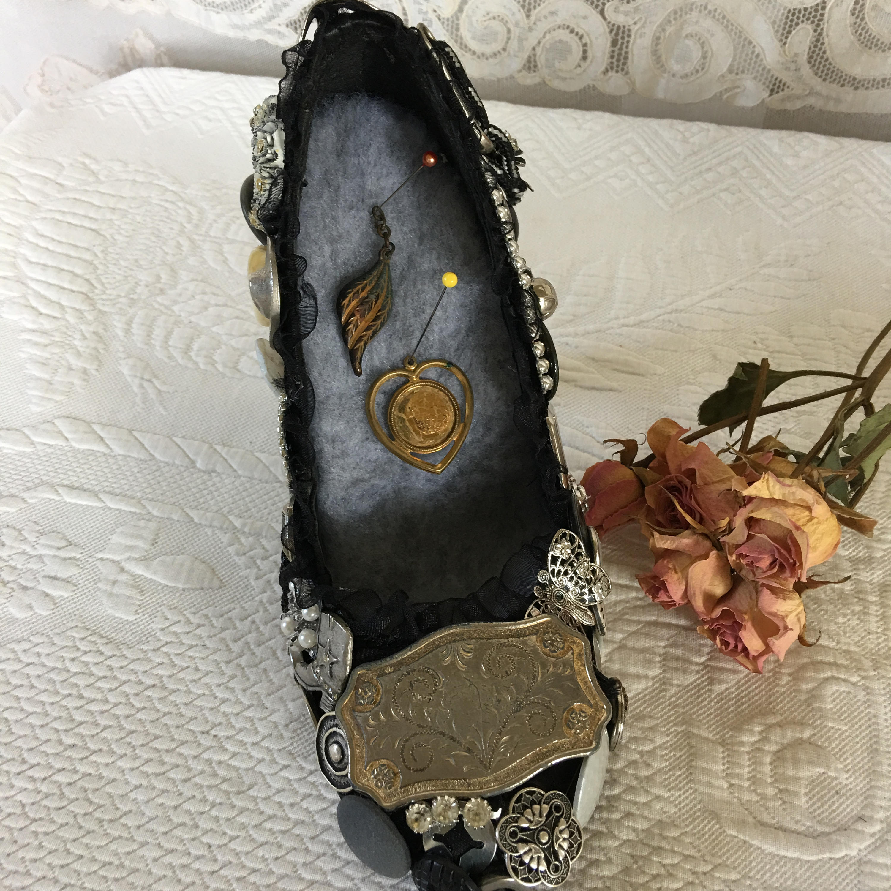Handmade Button Shoe, Jewelry High Heel. Dresser Accent to Hold ...