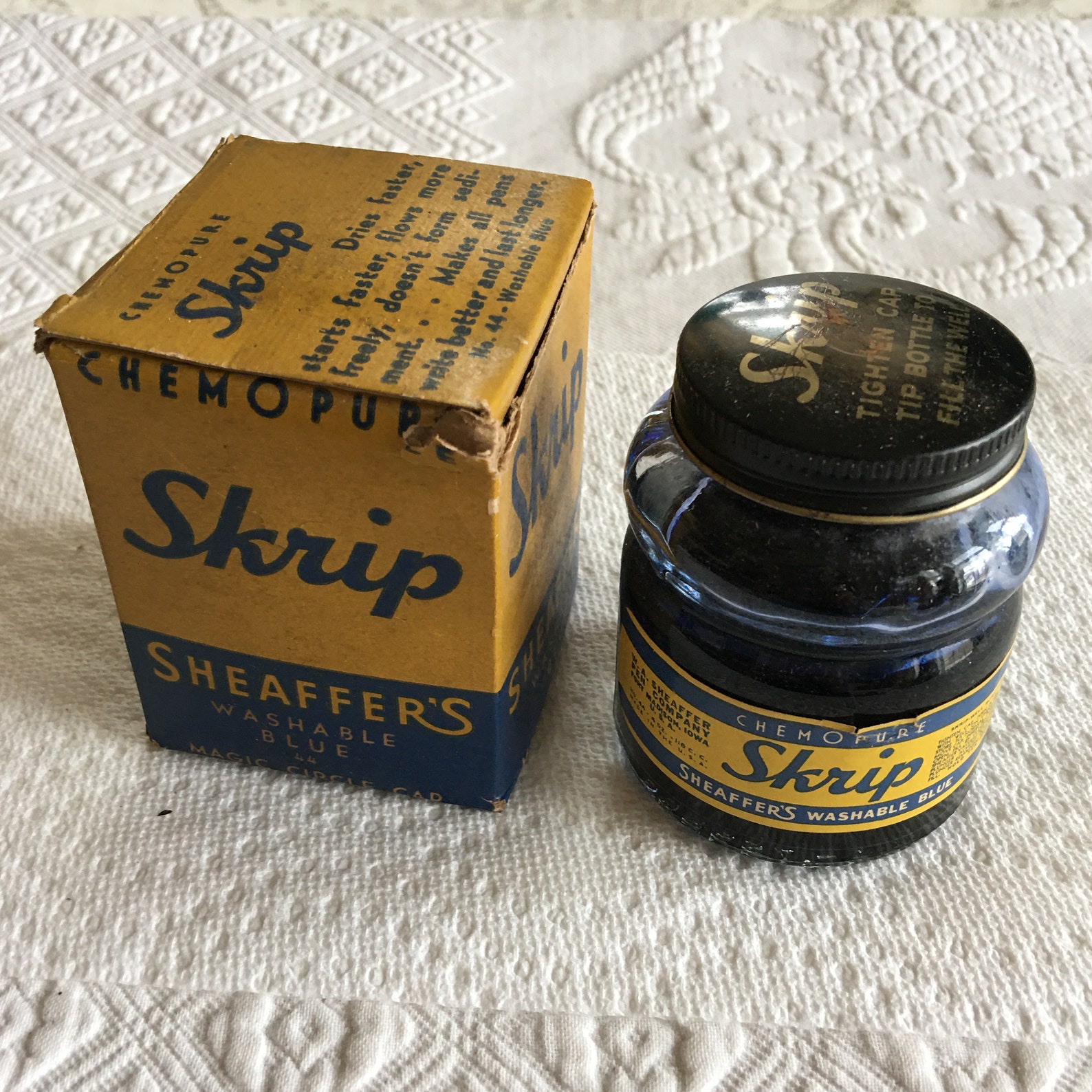 Vintage Royal Blue Ink and Washable Blue Sheaffer's Skrip Ink. 4 Ounce ...