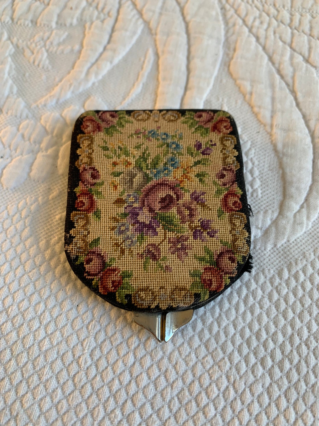 Vintage Petit Point Compact With Art Deco Latch Frame. Mirror Inside ...
