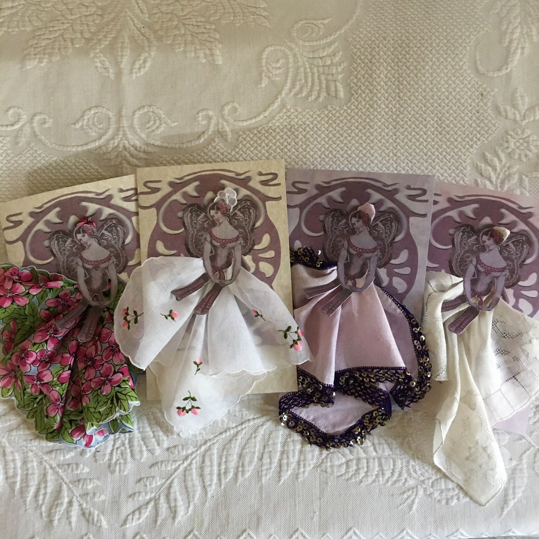 Vintage Handkerchief Greeting Card. Choose Your Card. Angel Lady With ...